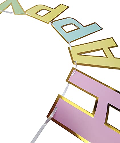 Pastel Happy Birthday Banner Assembled and Hanging Paper Fans Party Decorations Kit for Pastel Birthday Decorations