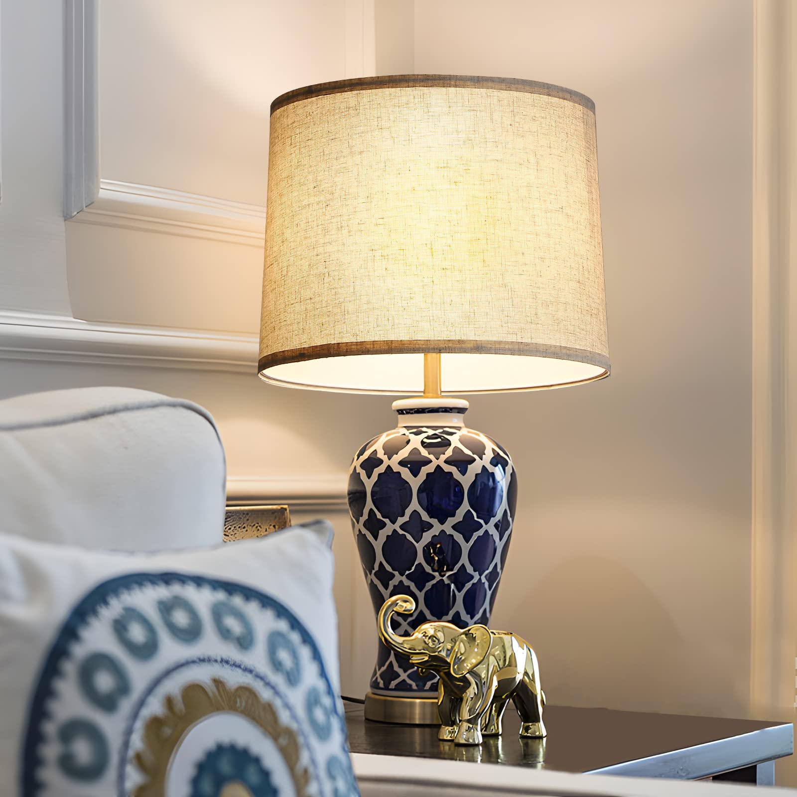 2-Pack Medium Drum Lamp Shades, 11.6 x 12.6 x 9.8 Inch Fabric Natural Linen Lampshades Hand Crafted Lampshade Covers Replacements for Table Lamp, Floor Lamp, Spider/UNO Two Installation, Beige
