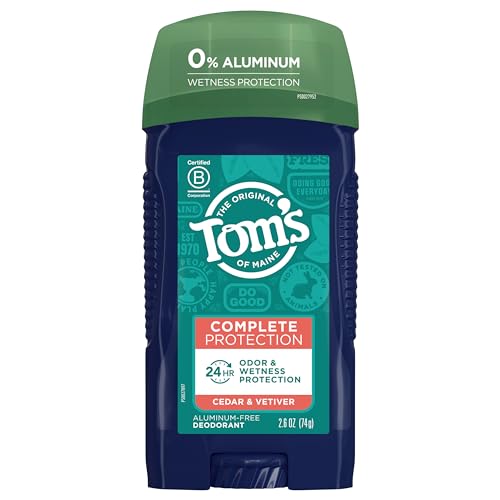 Tom's of Maine Complete Protection Aluminum-Free Natural Deodorant for Men, Cedar & Vetiver, 2.6 OZ