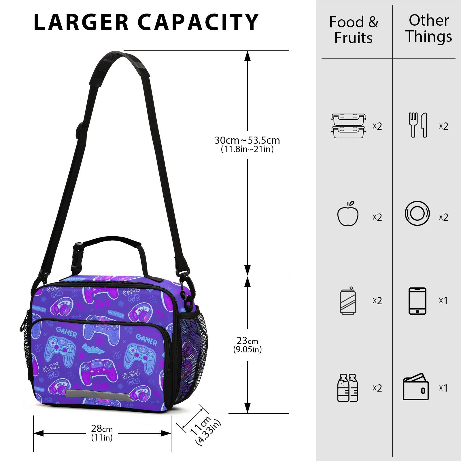 VIGTRO Cute Joysticks Gamepad Lunch Bag, Insulated Leakproof Lunch Box with Adjustable Shoulder Strap, Game Controller Joypad Reusable Cooler Tote Bag for Work,Office,Picnic,Travel