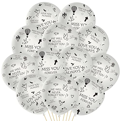 PANTIDE 37Pcs Memorial Balloons Set White Remembrance Funeral Celebration of Life Biodegradable Latex Balloon with Ribbon Miss You Forever Love You Always We Will Never Forget You Balloons Decorations