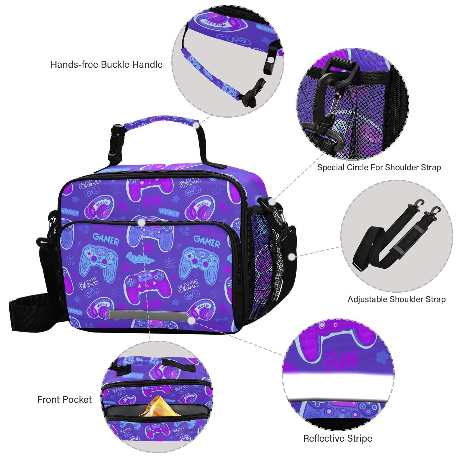 VIGTRO Cute Joysticks Gamepad Lunch Bag, Insulated Leakproof Lunch Box with Adjustable Shoulder Strap, Game Controller Joypad Reusable Cooler Tote Bag for Work,Office,Picnic,Travel
