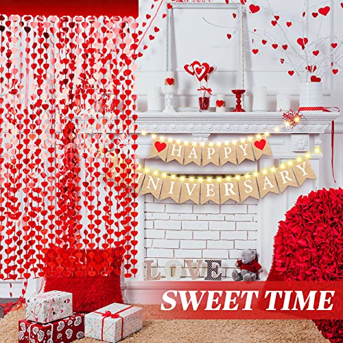Breling 6 Pieces Burlap Happy Anniversary Banner Party Bunting Garland Decorations Wedding Decoration Supplies Hanging Red Heart Streamer with LED Lights, M