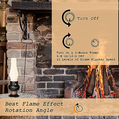 HoogaLife LED Vintage Kerosene Lamp Glass Lampshade Rechargeable Flame Effect Lantern with Timer and Retro Design - Frosted Gray