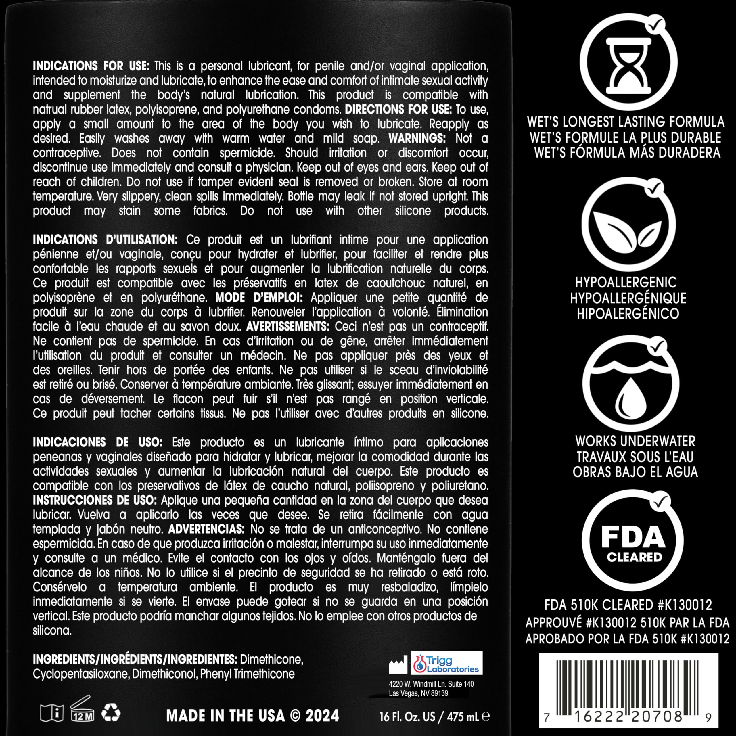 Wet Platinum Silicone-Based Personal Lubricant | Ultra Smooth, Super Slick, Hypoallergenic, Long-Lasting Performance, Waterproof Formula| Lube for Men, Women & Couples, 16 fl oz