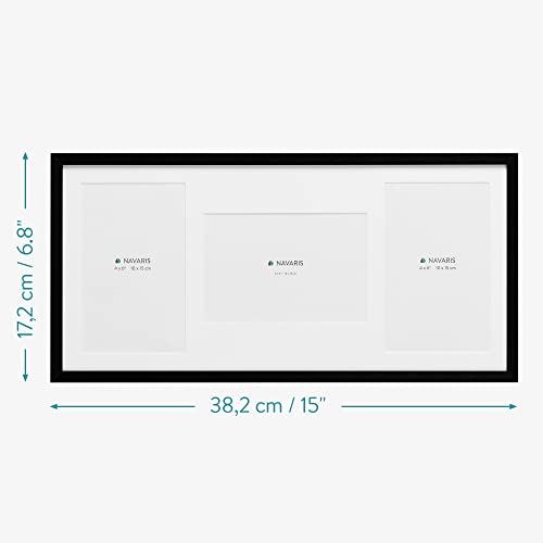 Navaris Picture Frame for 3 Photos - Collage Photo Frame for Wall - Multi Aperture Wall Hanging 3-Photo or Postcard Frame for 6x4 (10x15cm) Pictures
