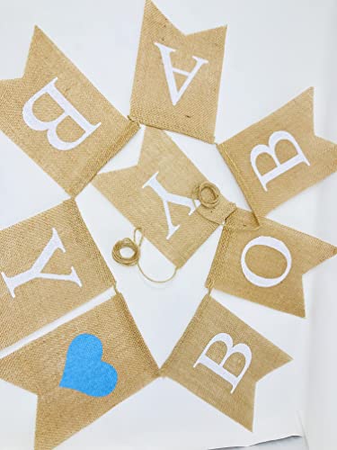 Shimmer Anna Shine BABY BOY Burlap Banner for Baby Shower Decorations and Gender Reveal Party (Blue)