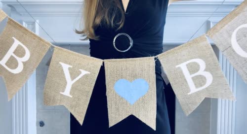 Shimmer Anna Shine BABY BOY Burlap Banner for Baby Shower Decorations and Gender Reveal Party (Blue)