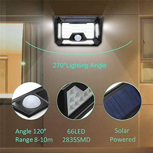 DHAEY 1pack Led Street Lighting 100W Solar Light 66 LEDs 4 Side Outdoor Solar PIR Motion Sensor Garden Wall Lamp 3 Mode Lamp Waterproof IP65 Luopan Tracking Lighting