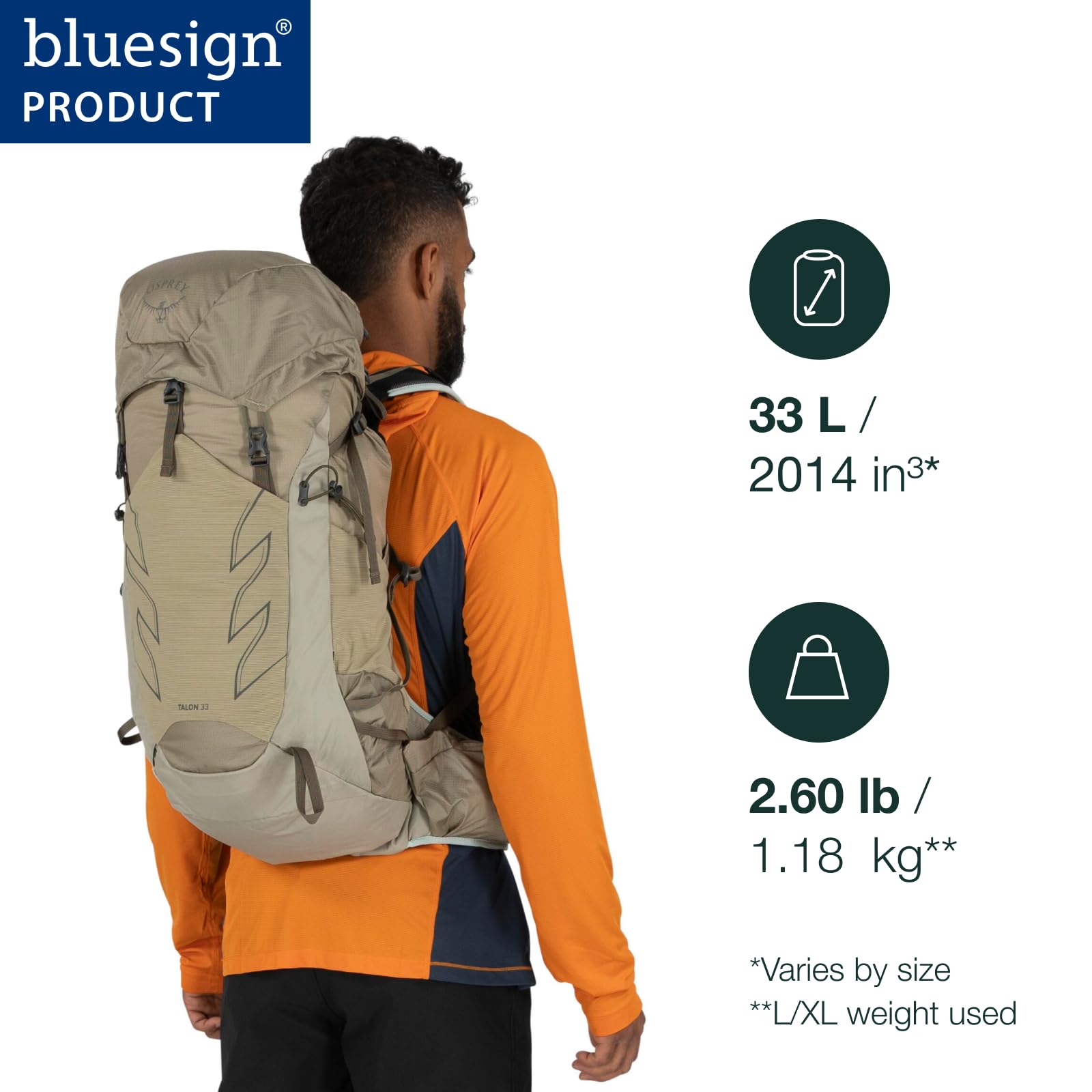 Osprey Talon 33L Men's Hiking Backpack with Hipbelt, Eclipse Grey, S/M