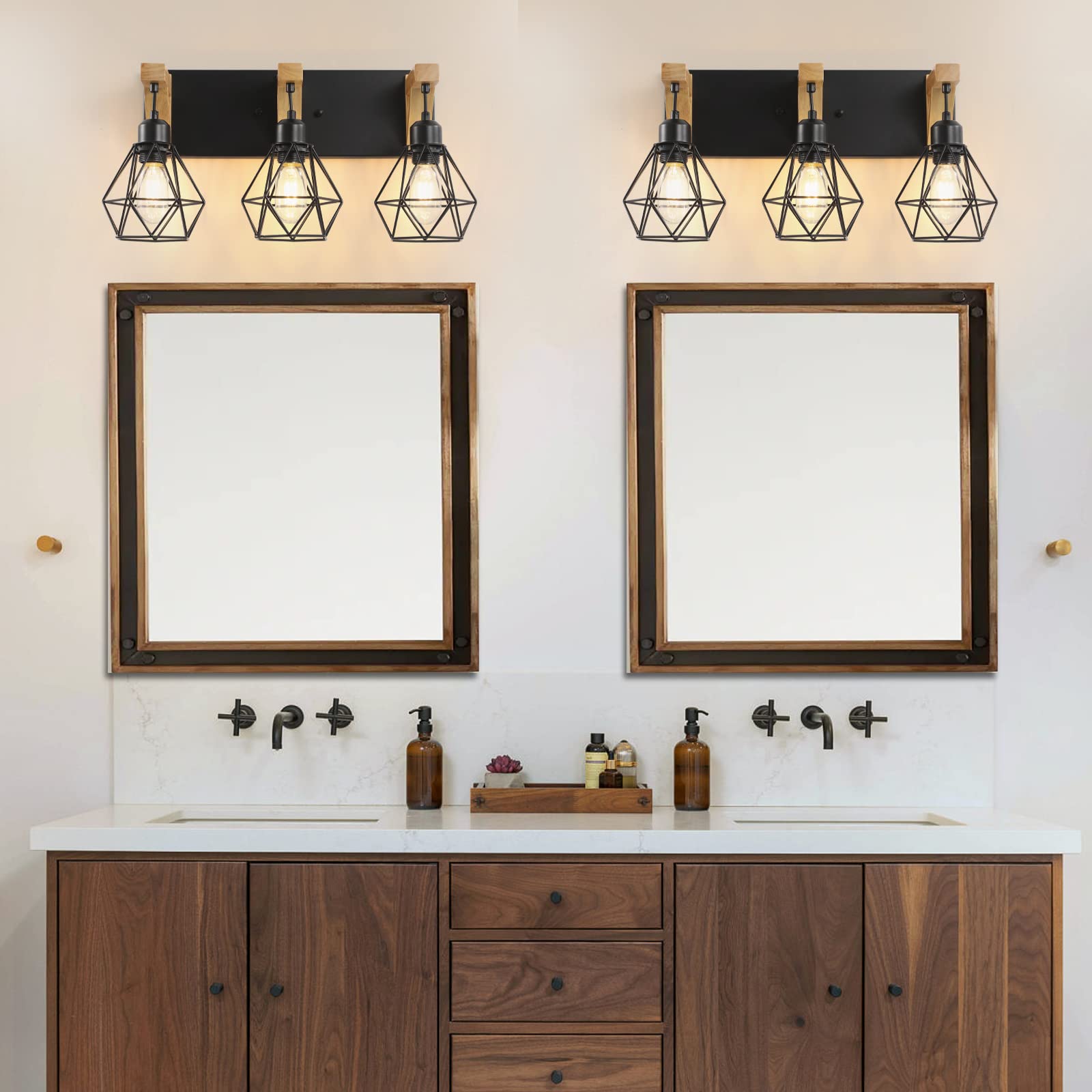 Farmhouse Bathroom Light Fixtures, 3 Light Bathroom Vanity Light, Rustic Lighting Fixtures Over Mirror, Wall Sconces Lighting with Elegant Metal Lampshade for Living Room, Bedroom, Hallway