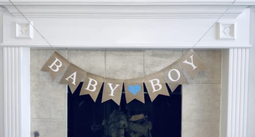 Shimmer Anna Shine BABY BOY Burlap Banner for Baby Shower Decorations and Gender Reveal Party (Blue)
