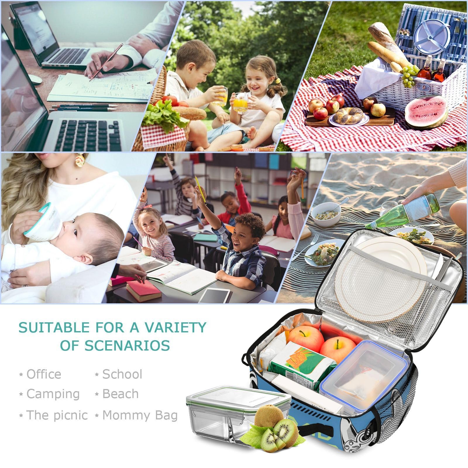 VIGTRO Joysticks Gamepad Slogan Lunch Bag,Insulated Leakproof Lunch Box with Adjustable Shoulder Strap,Video Game Controller Reusable Cooler Tote Bag for Work,Office,Picnic,Travel