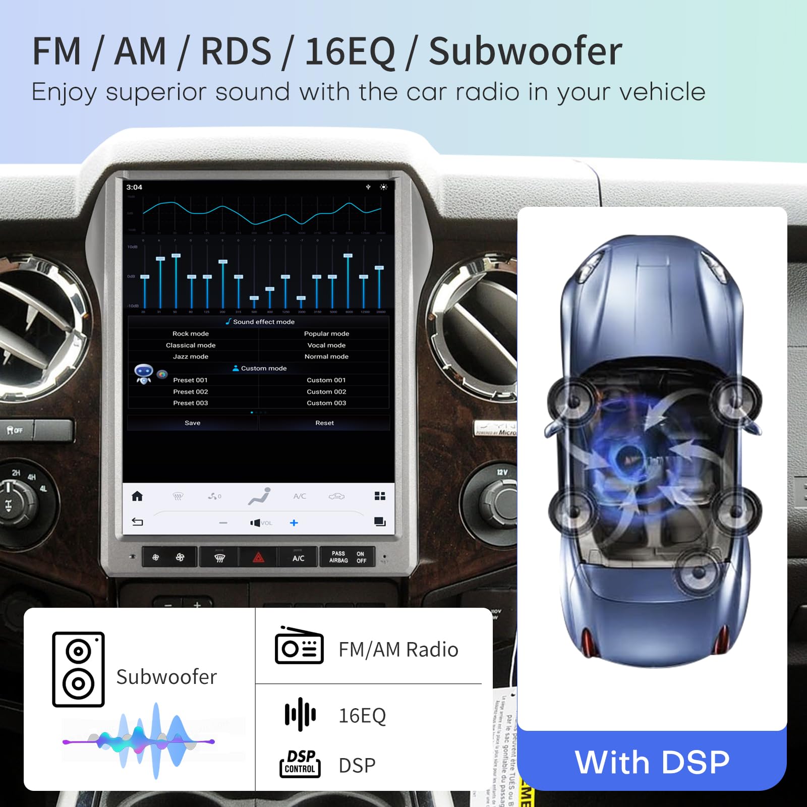 Qualcomm Car Radio for Ford F250 F350 F450 2013 2014 2015 2016 SYNC2 Stereo Android 13 Replacement Carplay Android Auto Upgrade 12.1 Inch 2K IPS Touch Screen Tesla Style Navigation Multimedia Play