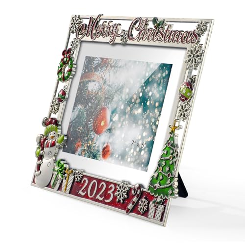 Mulumu 2023 Christmas Decorations Photo Frame 5x7 Snowflake Christmas Metal Photo Display Photo Frames with High Definition Glass Front Gift Ideas Tabletop Home Decorative (Snowman 2023)