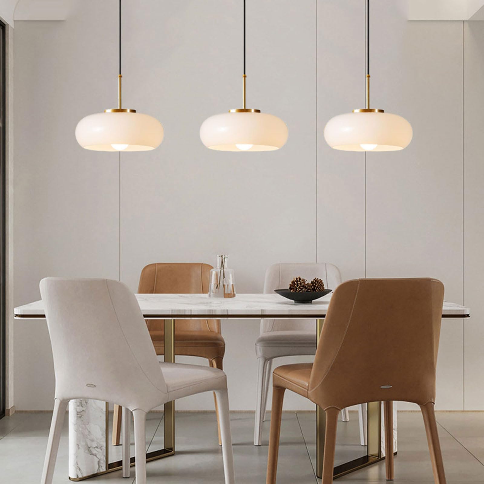 Pairosenvi Pendant Light Fixture, Hanging lamp with Hand-Blown Glass Lampshade, American Retro Style Hanging Light, Height Adjustable Semi Flush Ceiling Light for Kitchen Island, Bathroom… (White)