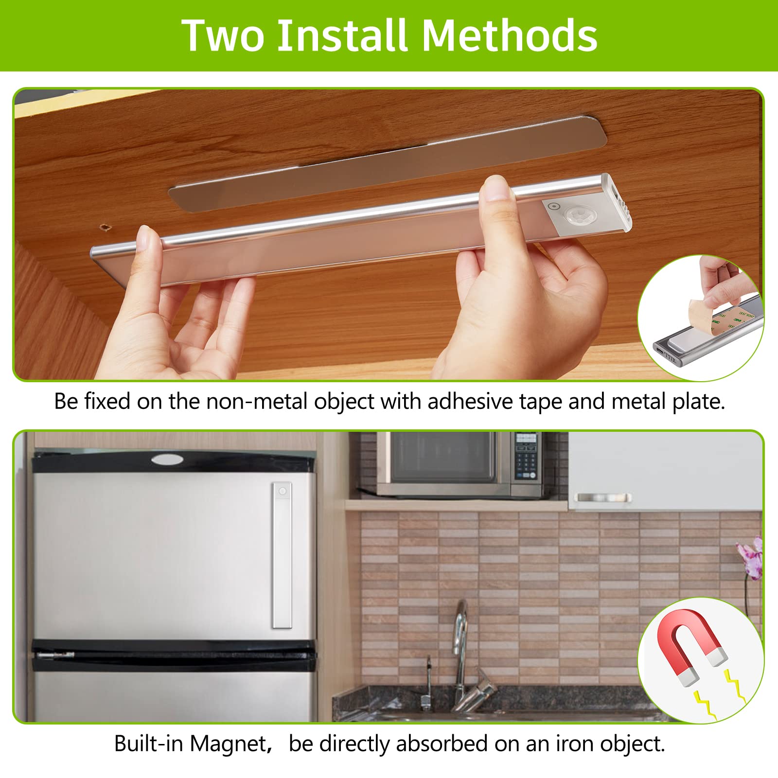 90LED Motion Sensor Under Cabinet Light,Closet Lights 3 Color Temperature&Stepless Dimming,Wireless Rechargeable 2200mAh Battery,Magnetic Closet Lighting for Kitchen,Bedroom,Cupboard,Stairs,2 Pack