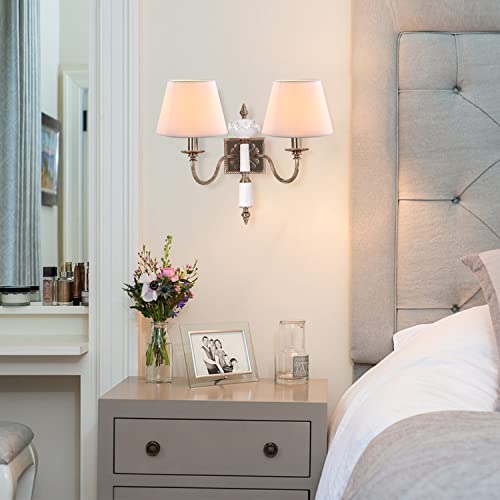 Drum Lamp Shades Set of 2, 8.5" Diameter x 6" Diameter x 6.4" High White Lampshade, Small Modern Classic Fabric Lamp Shades for Table Lamp, Wall Lamp