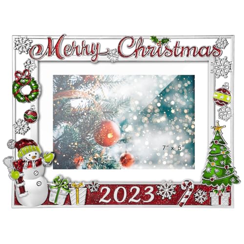 Mulumu 2023 Christmas Decorations Photo Frame 5x7 Snowflake Christmas Metal Photo Display Photo Frames with High Definition Glass Front Gift Ideas Tabletop Home Decorative (Snowman 2023)