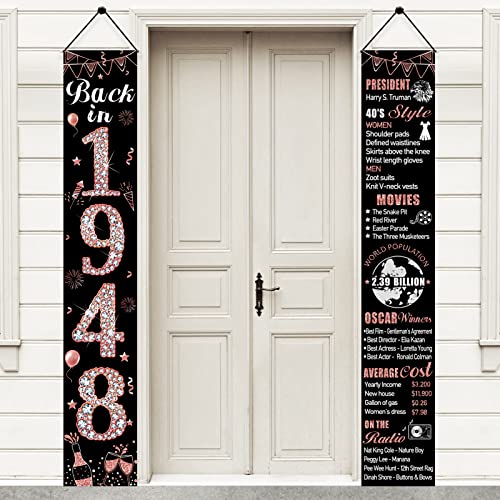 Rose Gold 75th Birthday Door Banner Decorations for Women, Back in 1948 Happy 75th Birthday Porch Sign Party Supplies, 75 Year Old Birthday Backdrop Decor for Outdoor Indoor