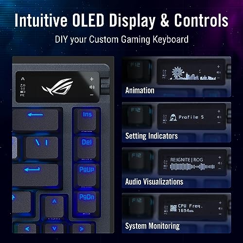 ASUS ROG Azoth 75% Wireless DIY Custom Gaming Keyboard, OLED Display, Three-Layer Dampening, Hot-Swappable ROG NX Red Switches & Keyboard Stabilizers, PBT Keycaps, RGB-Black (Renewed)