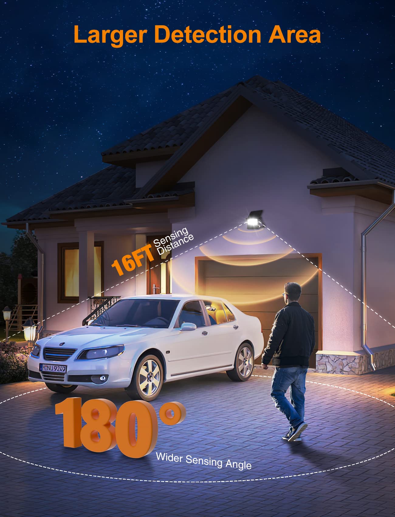 LemonBest Solar Outdoor Lights - Motion Sensor Outdoor Lights IP65 Waterproof Flood Light Wireless 6500K Super Bright Security Lights for Garage Yard Entryways Patio Garden (1 Pack)