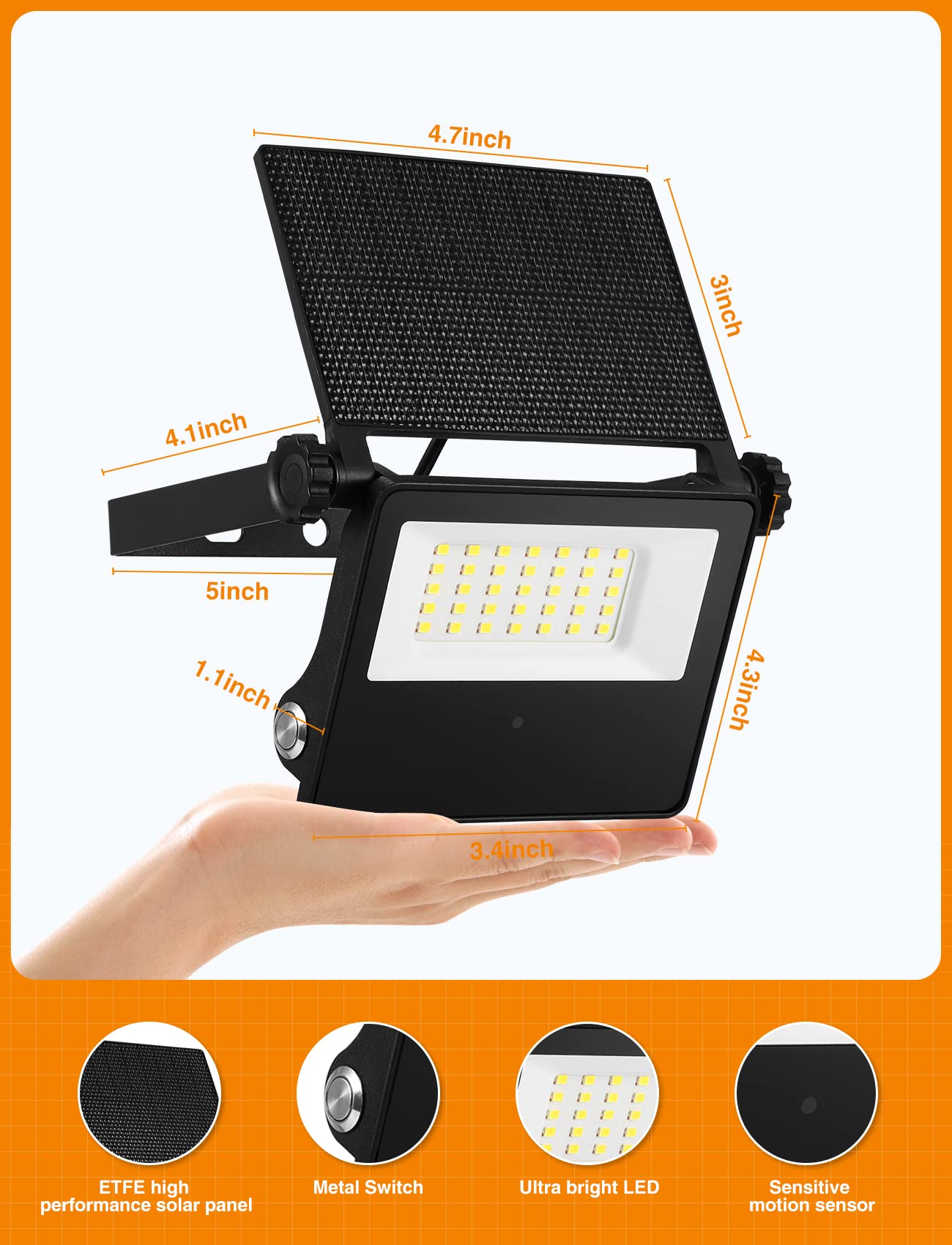 LemonBest Solar Outdoor Lights - Motion Sensor Outdoor Lights IP65 Waterproof Flood Light Wireless 6500K Super Bright Security Lights for Garage Yard Entryways Patio Garden (1 Pack)