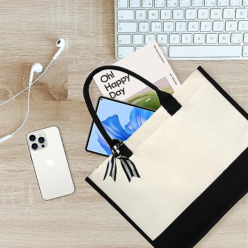 DEEZOMO Personalized Initial Canvas Tote Bag for Women, Beach Bag with Inner Zipper Pocket for Wedding, Birthday, Holiday - Blank