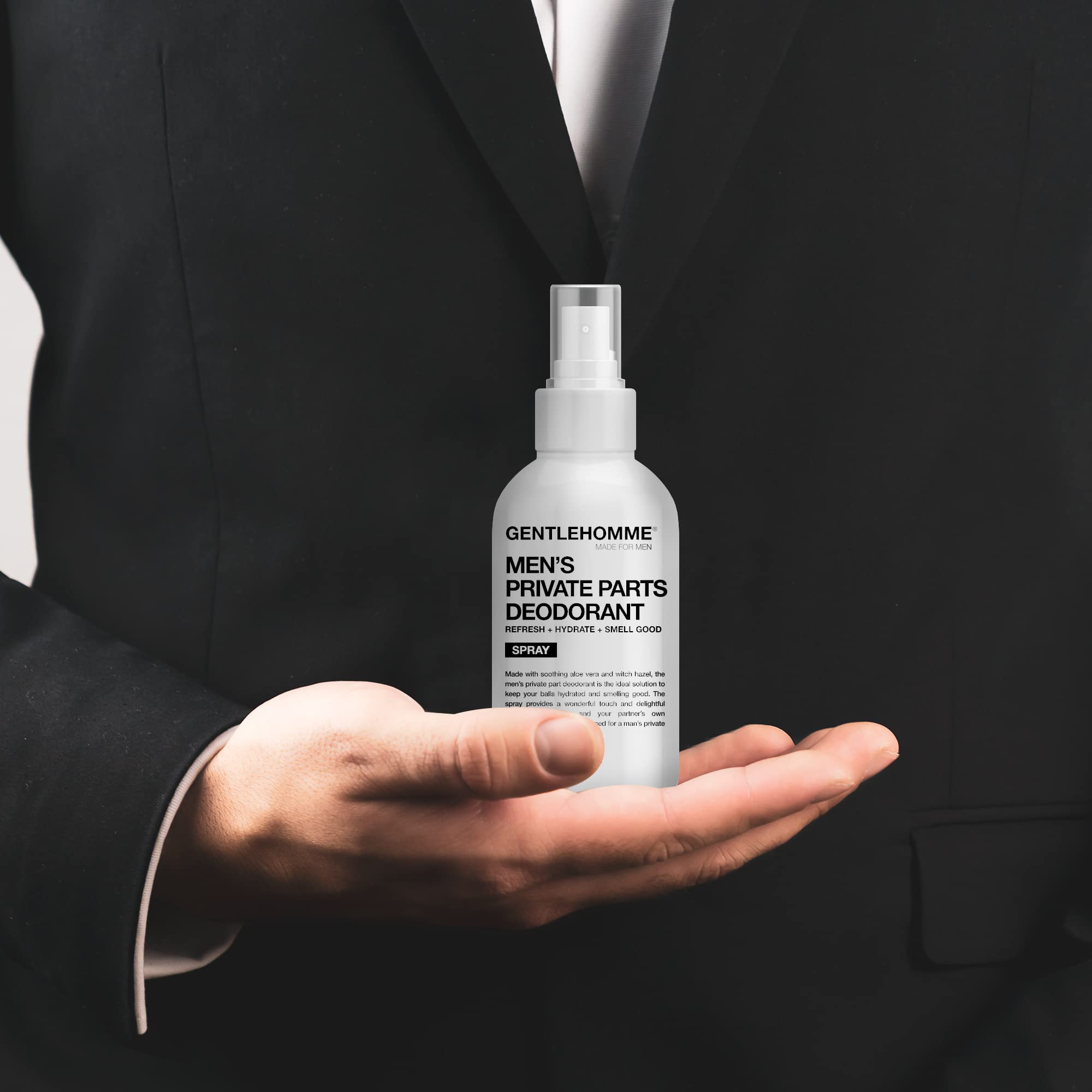 Gentlehomme - Men’s Private Parts Deodorant - Anti-Chaffing Balls Spray - Hydrating & Refreshing - Toner & Moisturizer - With Aloe Vera & Witch Hazel - All Skin Types - Vegan -Amber Leather Scent -4oz