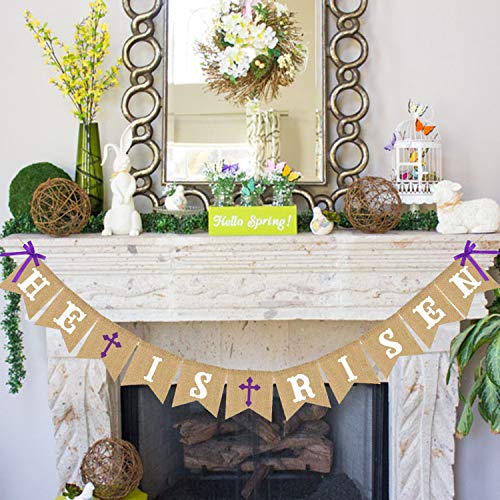 HE is Risen Banner Burlap - Easter Banner - Easter Decorations - Religious Holiday Resurrection Bunting - Church Mantel Outdoor Hanging Decor