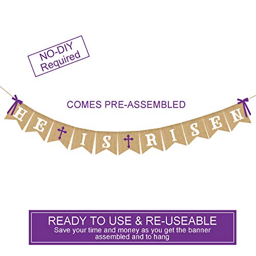 HE is Risen Banner Burlap - Easter Banner - Easter Decorations - Religious Holiday Resurrection Bunting - Church Mantel Outdoor Hanging Decor