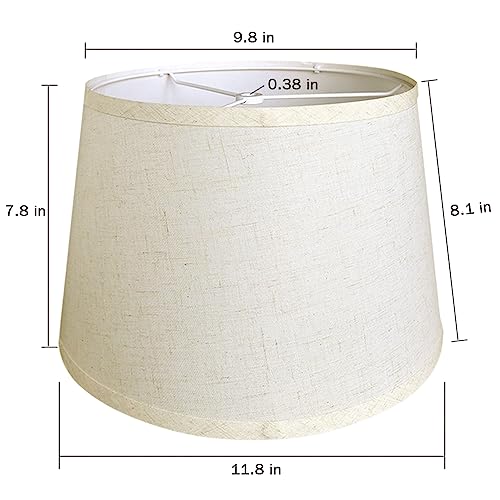 Lamp Shades Set of 2, Drum Lampshades for Table Lamps, Fabric Lamp Shade 9.8" Top x 11.8" Bottom x 7.8" High, Natural Linen Lampshade, Spider Fitter, Easy Assembly Required
