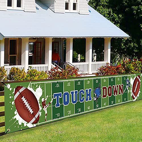 Large Football Themed Birthday Party Banner, Super Bowl Sunday Game Day Sports Fan Supplies, Football Photo Backdrop Hanging Decorations (9.8 x 1.5 ft)
