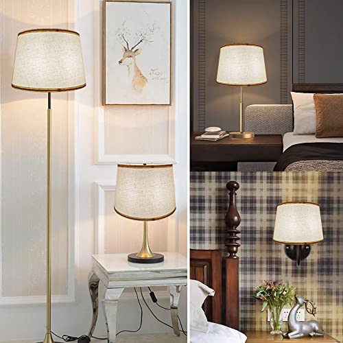 Lamp Shades Set of 2, Drum Lampshades for Table Lamps, Fabric Lamp Shade 9.8" Top x 11.8" Bottom x 7.8" High, Natural Linen Lampshade, Spider Fitter, Easy Assembly Required