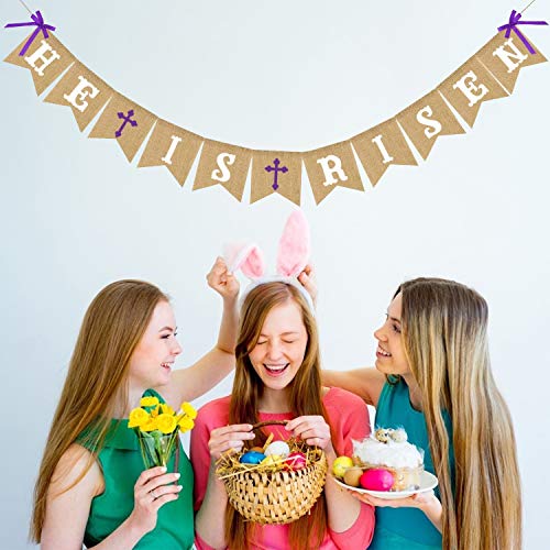 HE is Risen Banner Burlap - Easter Banner - Easter Decorations - Religious Holiday Resurrection Bunting - Church Mantel Outdoor Hanging Decor