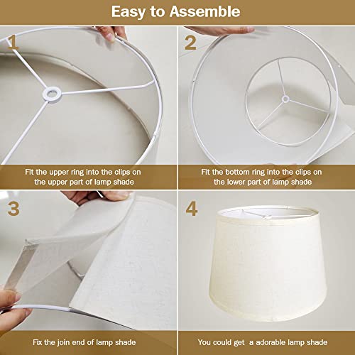 Lamp Shades Set of 2, Drum Lampshades for Table Lamps, Fabric Lamp Shade 9.8" Top x 11.8" Bottom x 7.8" High, Natural Linen Lampshade, Spider Fitter, Easy Assembly Required