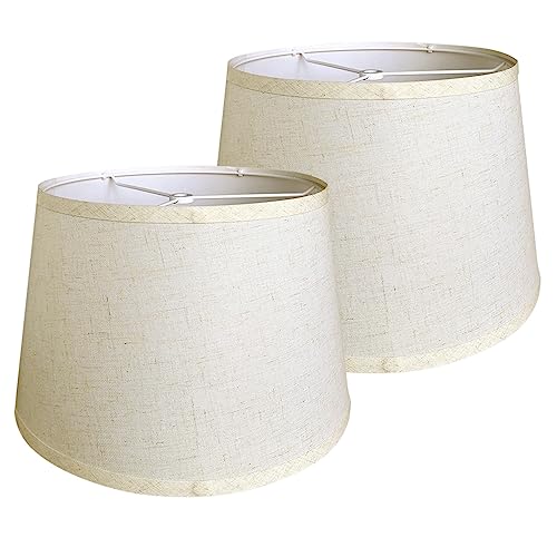 Lamp Shades Set of 2, Drum Lampshades for Table Lamps, Fabric Lamp Shade 9.8" Top x 11.8" Bottom x 7.8" High, Natural Linen Lampshade, Spider Fitter, Easy Assembly Required