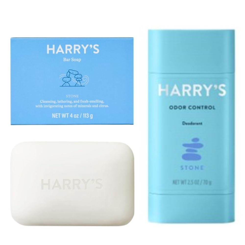 Harry's Deodorant Stick (Stone Scent) - 2.5 oz and Harry's Bar Soap (Stone Scent) 4 oz - Bundle