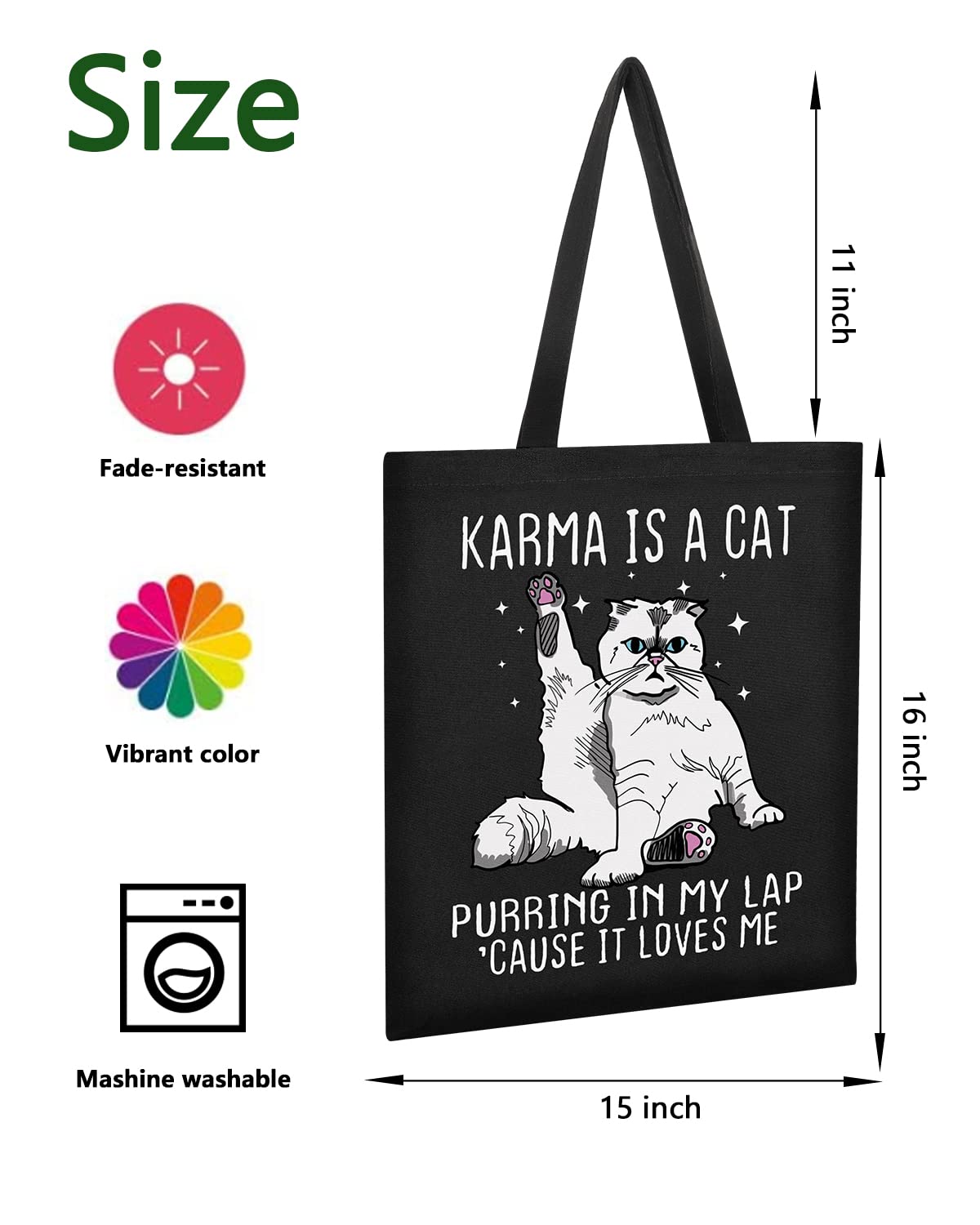 AUSVKAI Cute Tote Bag for Women, Totes Bag Gift-Karma is A Cat for Grocery Beach
