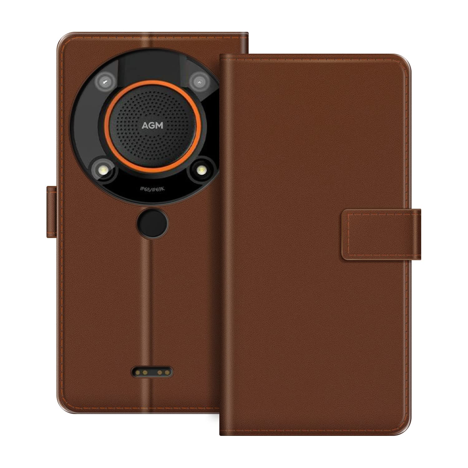 MILEGAO for AGM Glory Qualcomm 5G Case, Premium Magnetic PU Leather Cover with Card Holder and Kickstand, Fashion Flip Case for AGM Glory Pro 5G 6.53 inches Brown