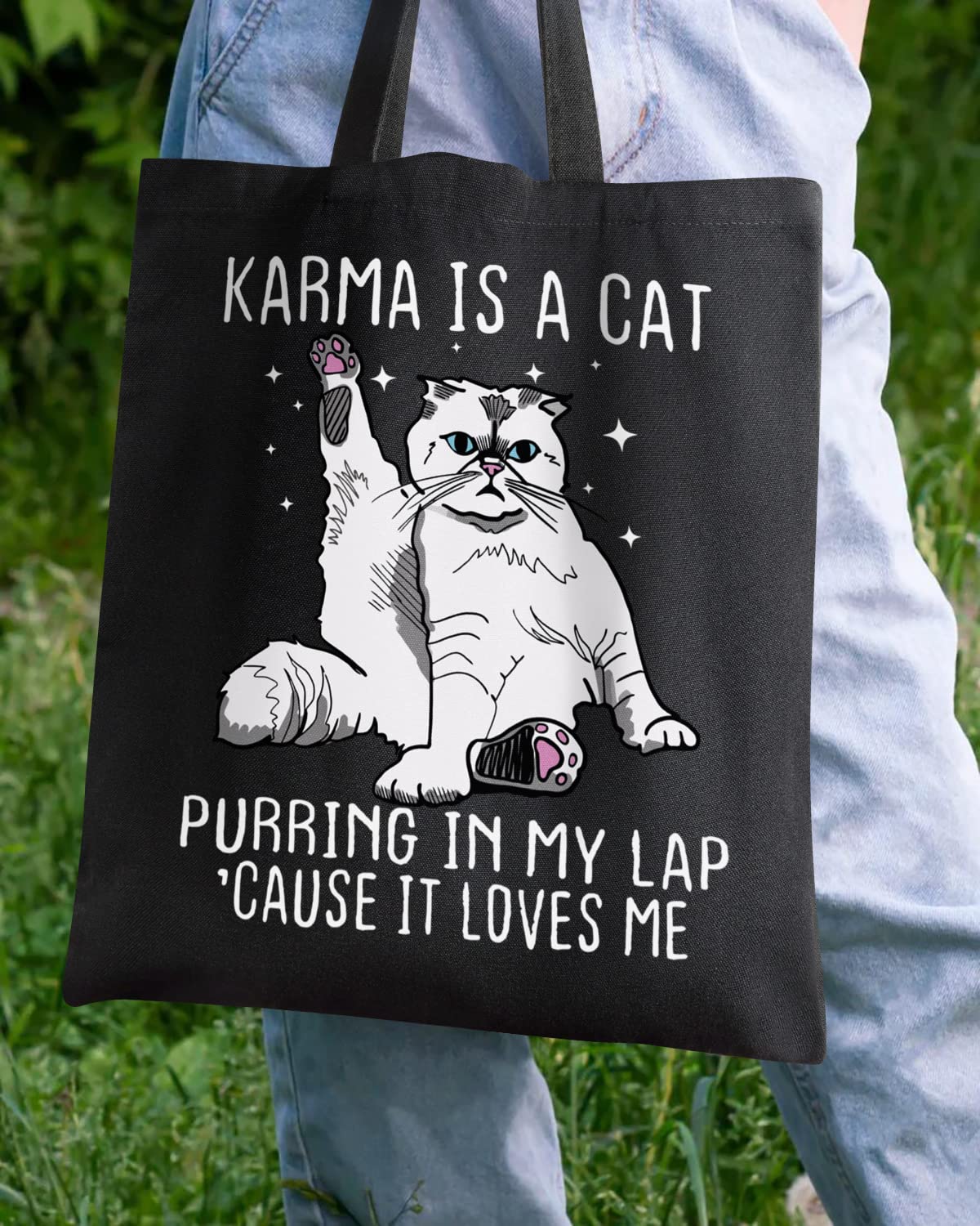 AUSVKAI Cute Tote Bag for Women, Totes Bag Gift-Karma is A Cat for Grocery Beach