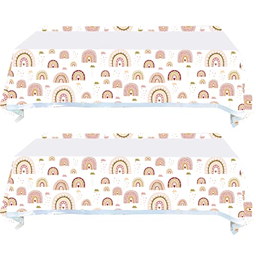 2Pack Boho Rainbow Tablecloth for Boho Rainbow Table Cover Party Supplies Decorations (70.9" x 42.5")