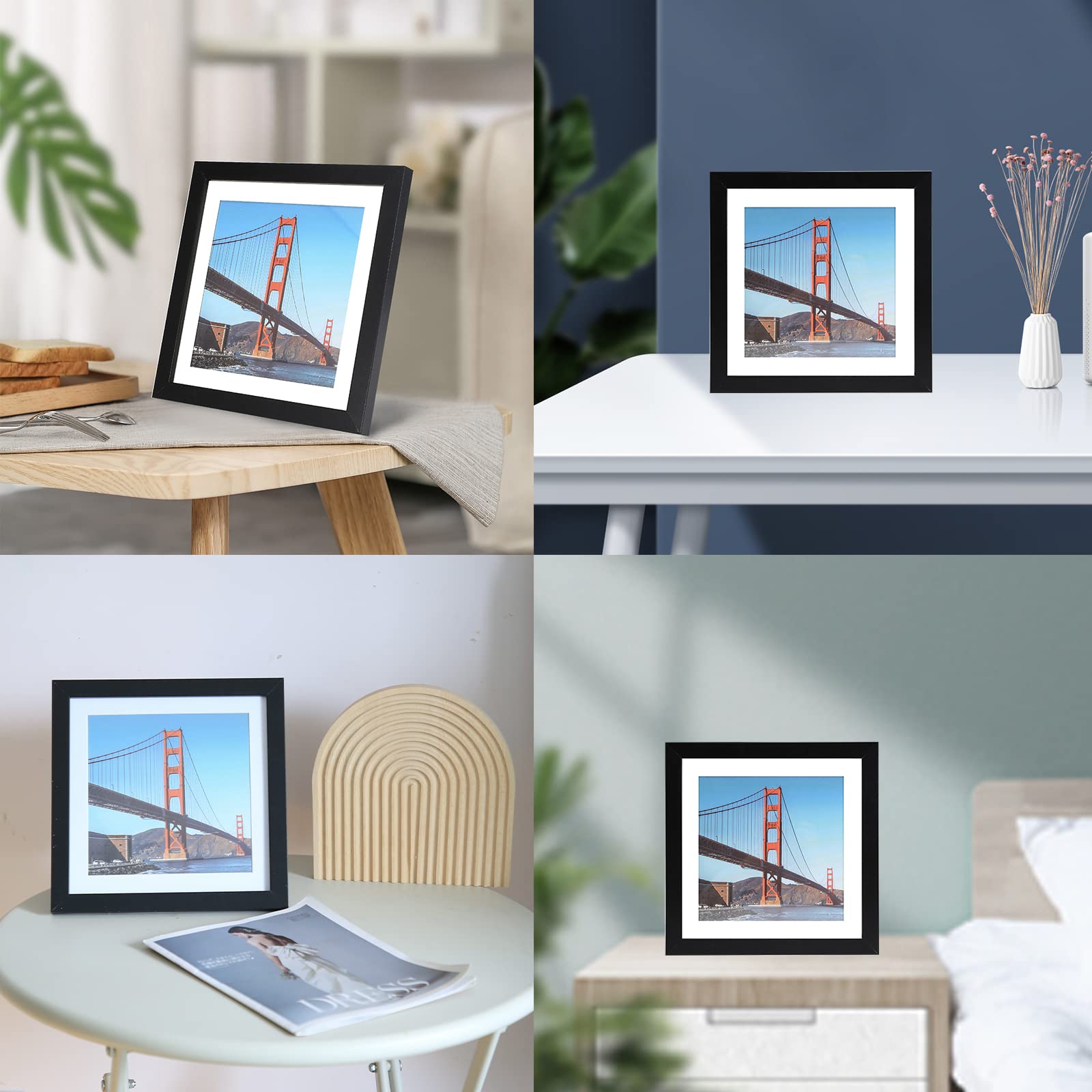 OMISHE 9x9 inch Picture Frame Black for Wall Hanging or Tabletop Poster, Frame Display 7x7 inch with Mat or 9x9 Without Mat, Square Wall Gallery Photo Frame, Black