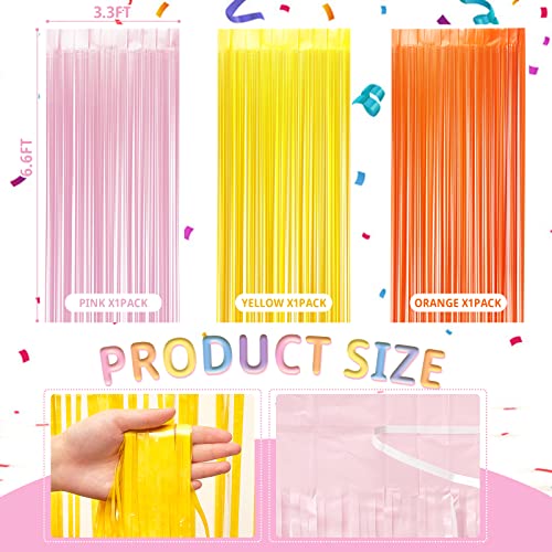 Juexica 3 Pack Groovy Foil Fringe Curtain Groovy Photo Booth Foil Curtain Backdrop Boho Party Decorations Groovy Party Decorations (3.2 x 6.6 ft),Orange, Yellow, Pink