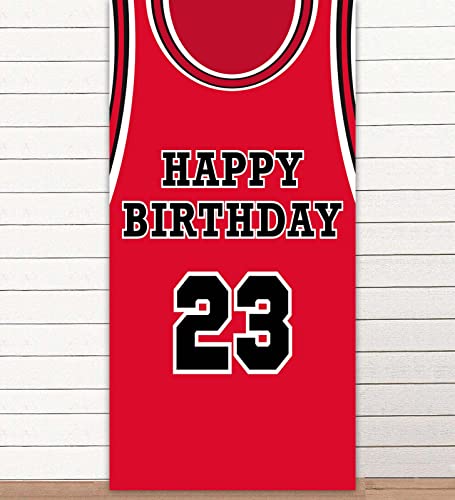 Happy Birthday 23 Banner Backdrop Background Red Basketball Star Player Sports Theme Decor for Man Boy 1st Birthday Party Baby Shower Photo Booth Props Favors Supplies Decorations