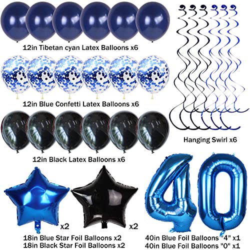 40th Birthday Decorations, 40th Birthday Decorations for Men, Happy Birthday Banner Blue Number 40 Foil Balloon for 40th Anniversary Decorations Birthday Party Backdrop
