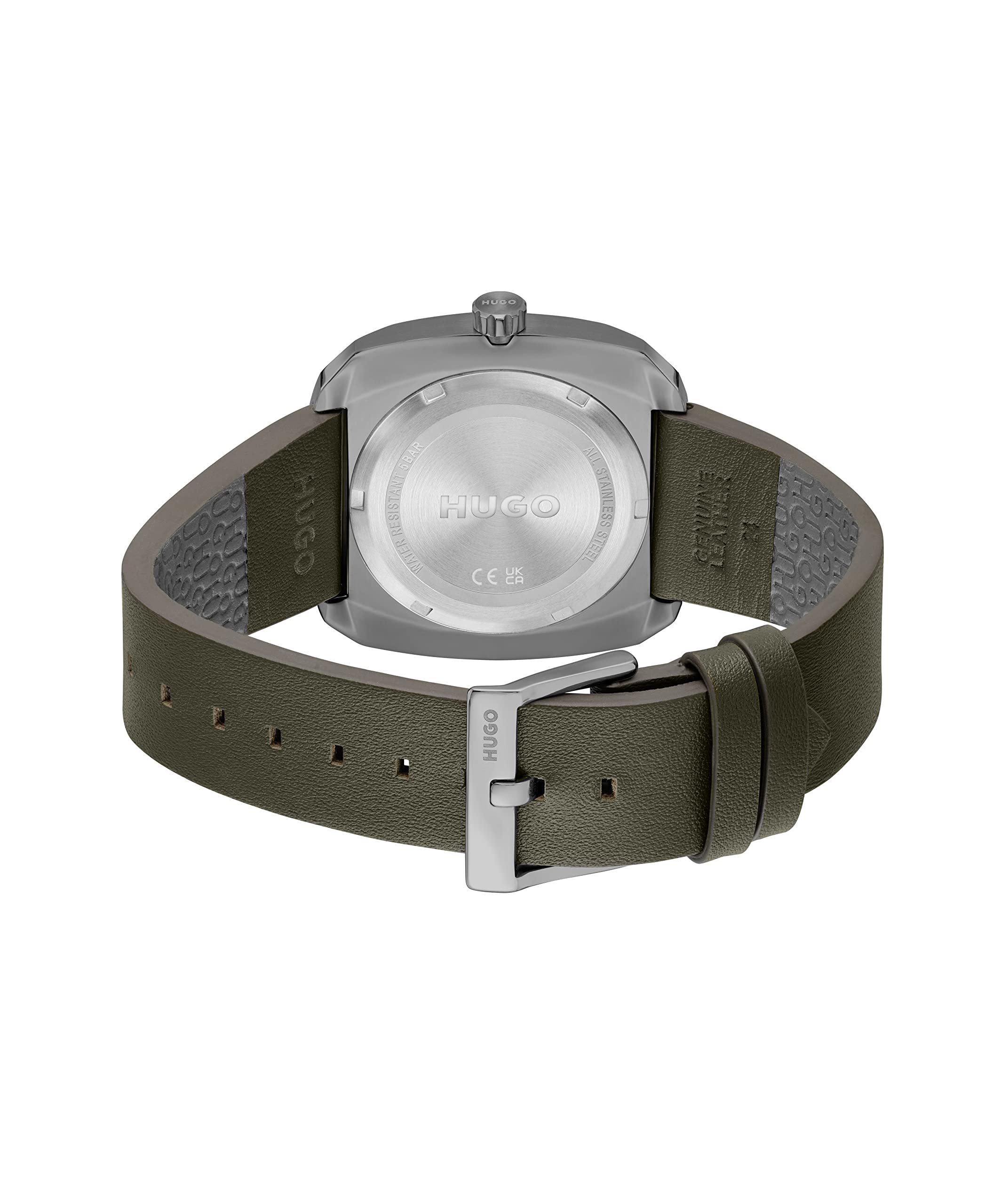 HUGO #Shrill Men's Quartz Stainless Steel Case and Leather Calfskin Strap Watch, Color: Green (Model: 1530307)