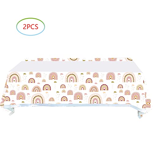 2Pack Boho Rainbow Tablecloth for Boho Rainbow Table Cover Party Supplies Decorations (70.9" x 42.5")