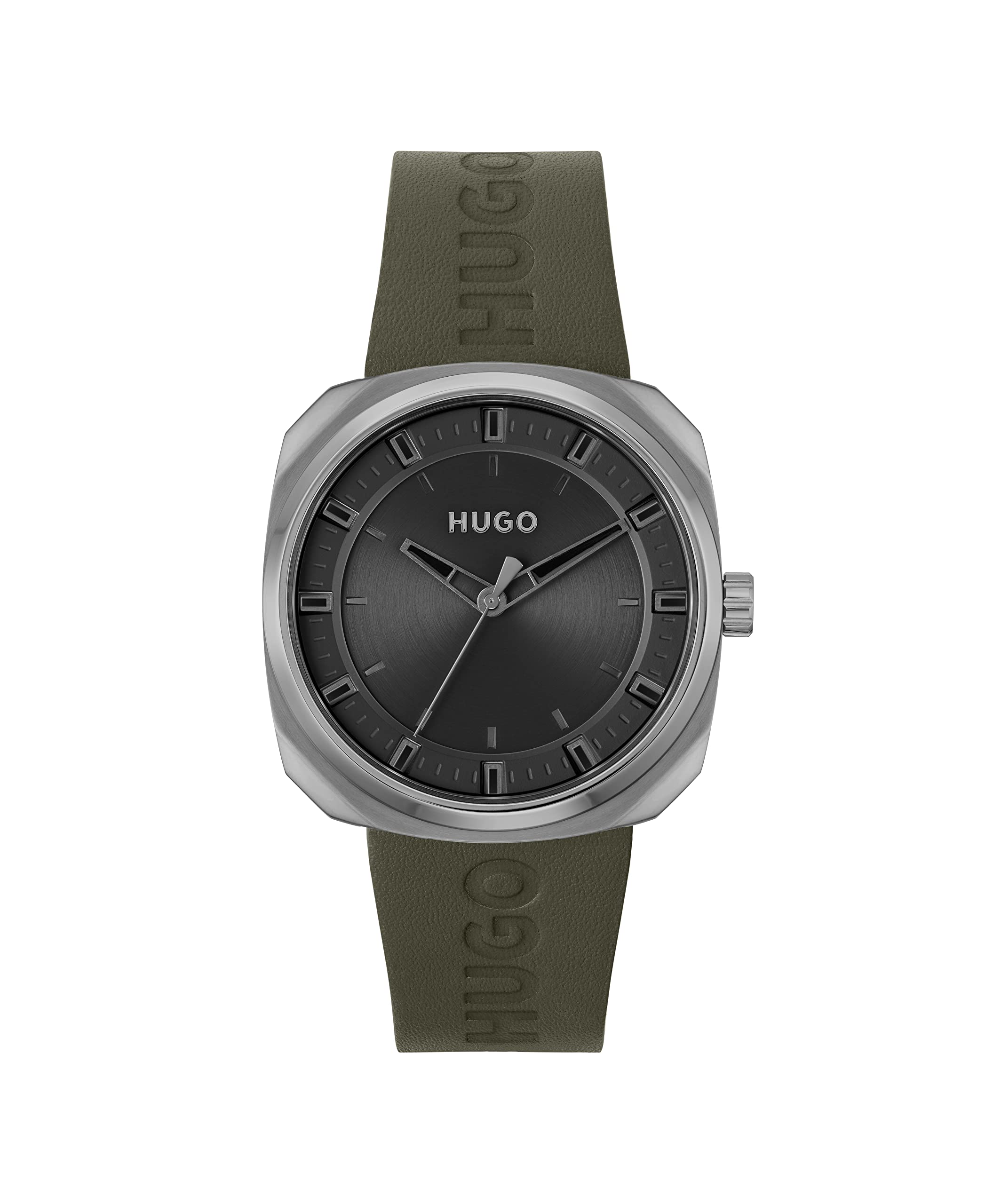 HUGO #Shrill Men's Quartz Stainless Steel Case and Leather Calfskin Strap Watch, Color: Green (Model: 1530307)