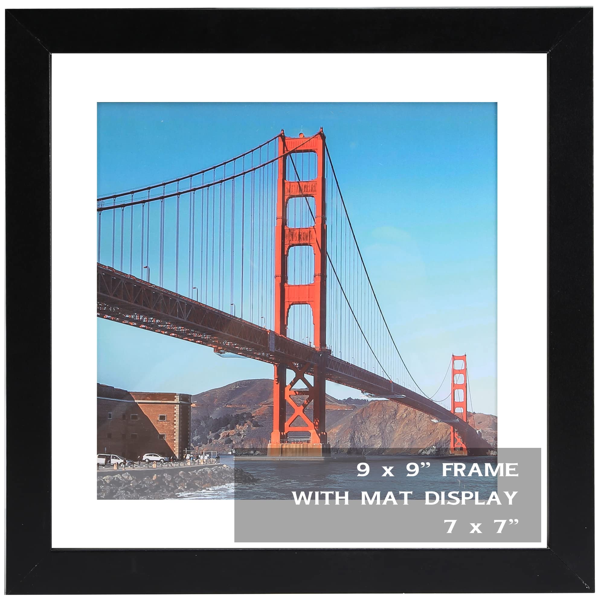 OMISHE 9x9 inch Picture Frame Black for Wall Hanging or Tabletop Poster, Frame Display 7x7 inch with Mat or 9x9 Without Mat, Square Wall Gallery Photo Frame, Black